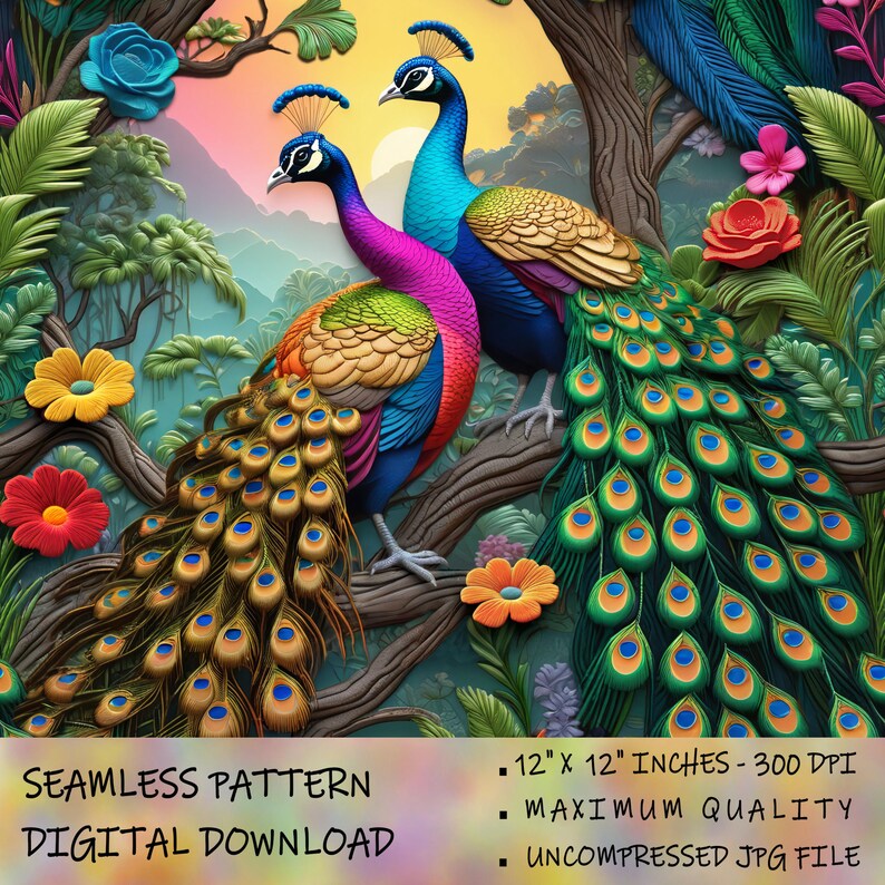 Peacocks, Peacocks Digital Paper, Seamless File. - Etsy