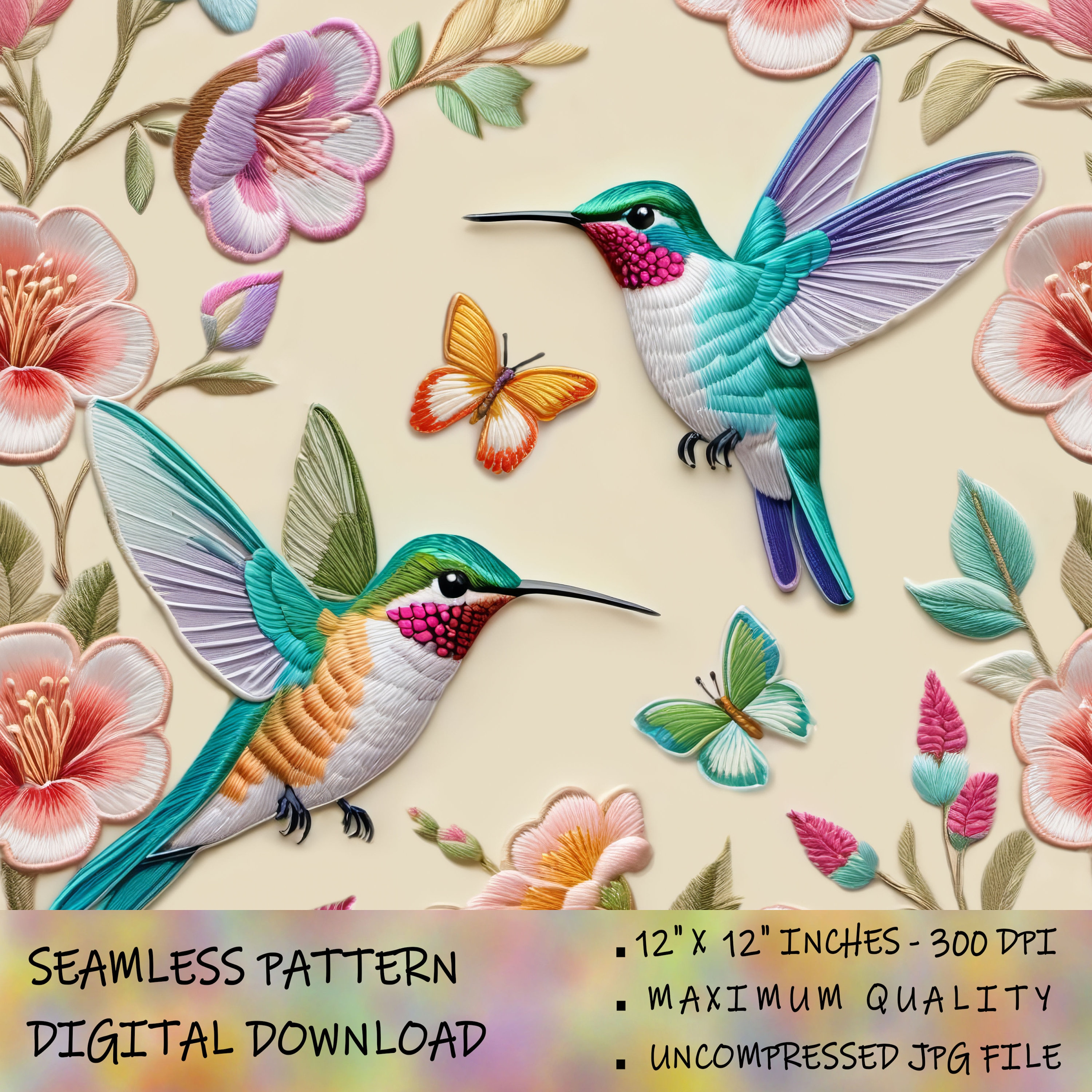 Hummingbirds Seamless Pattern. - Etsy