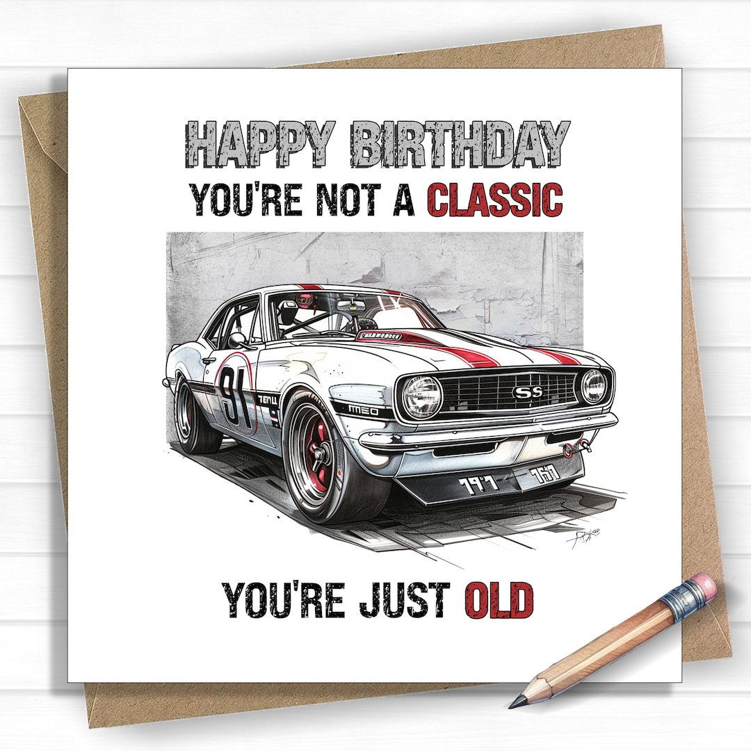 Car Themed Birthday Card, Classic, Old, Motorbike, Male, Car, Transport ...