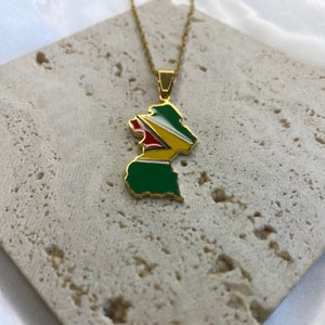 Guyana Map Outline Pendant Necklace Guyana Flag Charm Necklace guyanese ...