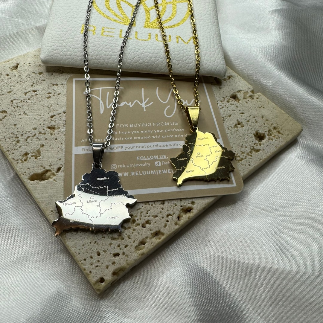 Belarus Map Outline Pendant Necklace belarus Map With City Names Charm ...