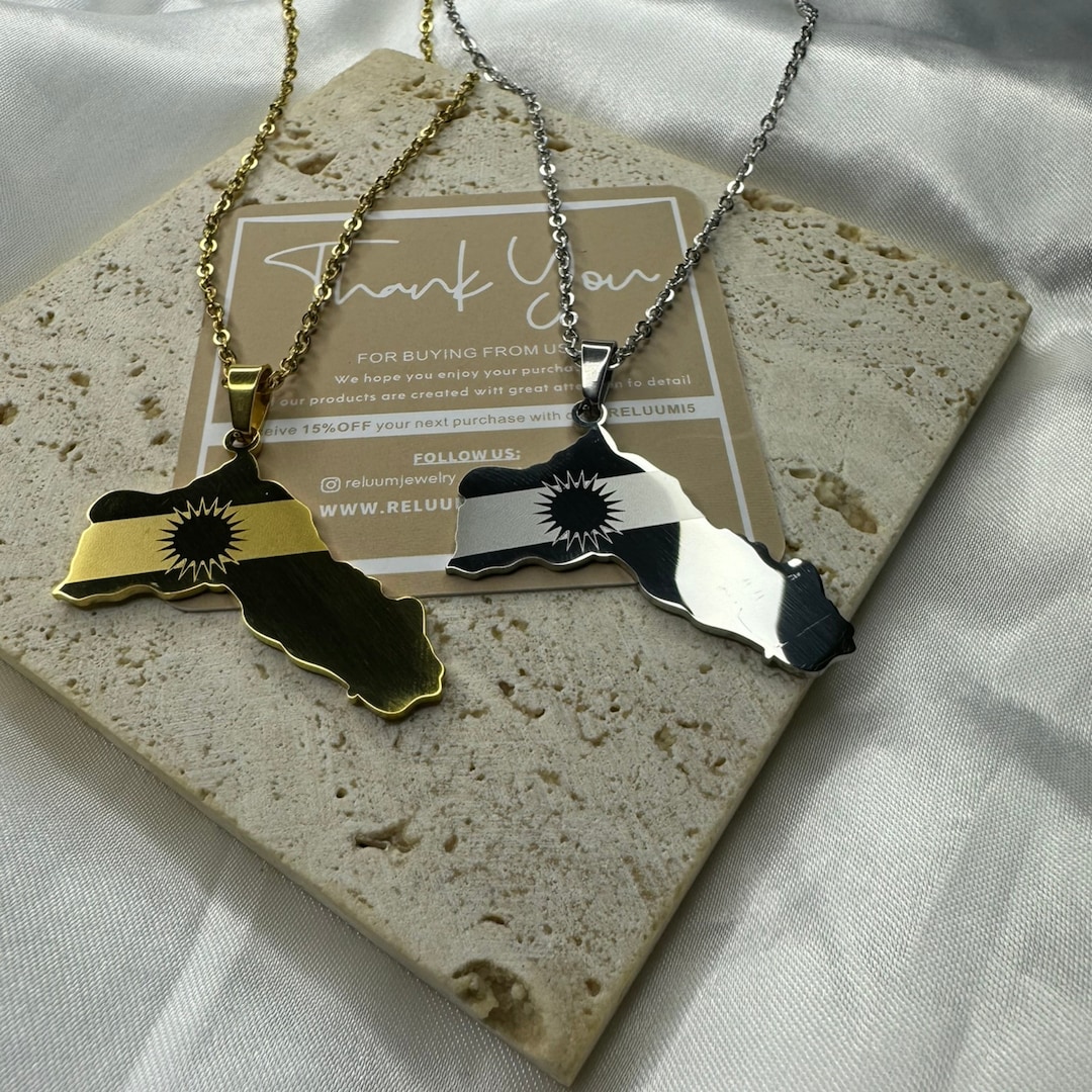 Kurdistan Region Map Outline Pendant Necklace Kurdistan Flag Charm ...