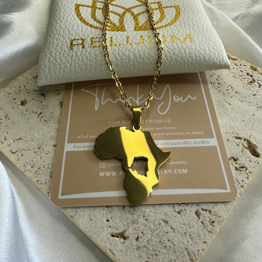 Africa Map Outline Pendant Necklace DRC Congo Map Charm Necklace ...