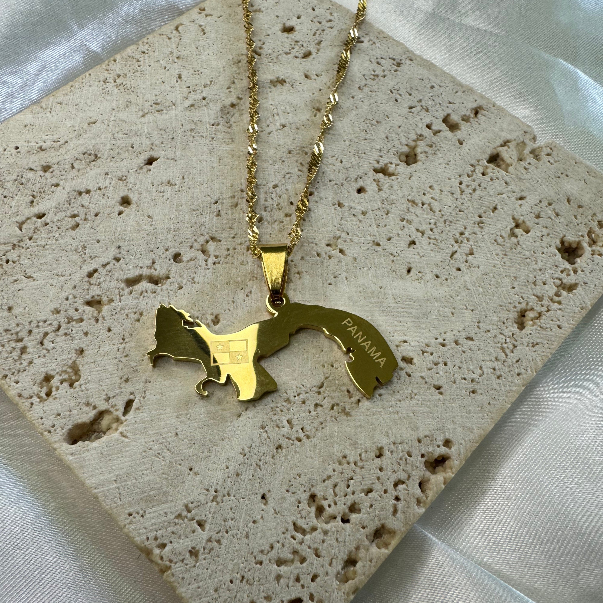 Panama Map Outline Pendant Necklace flag of Panama Charm Necklace north ...