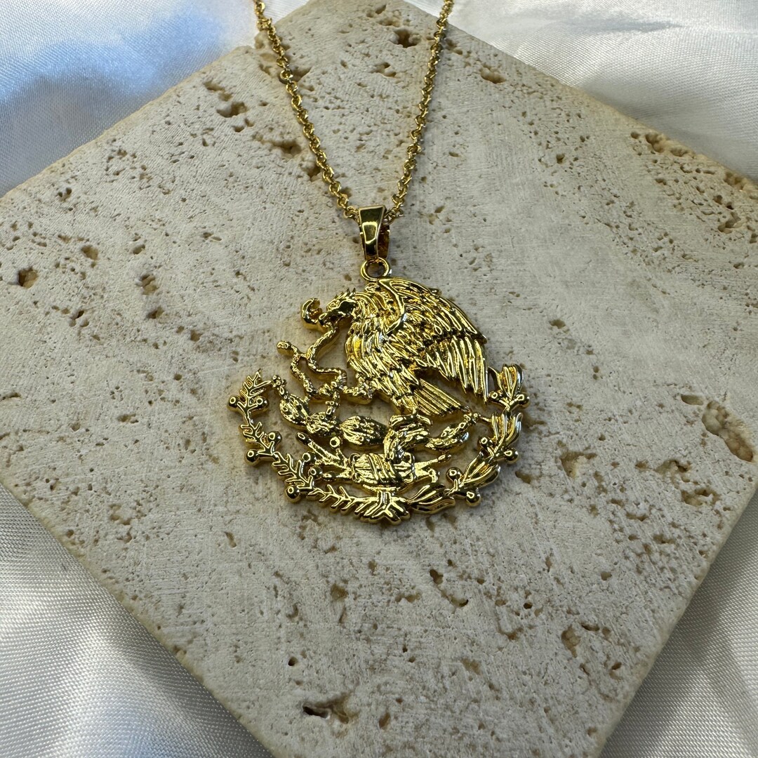 18K Gold Plated Mexico Golden Eagle Symbol & Chain mexico National ...