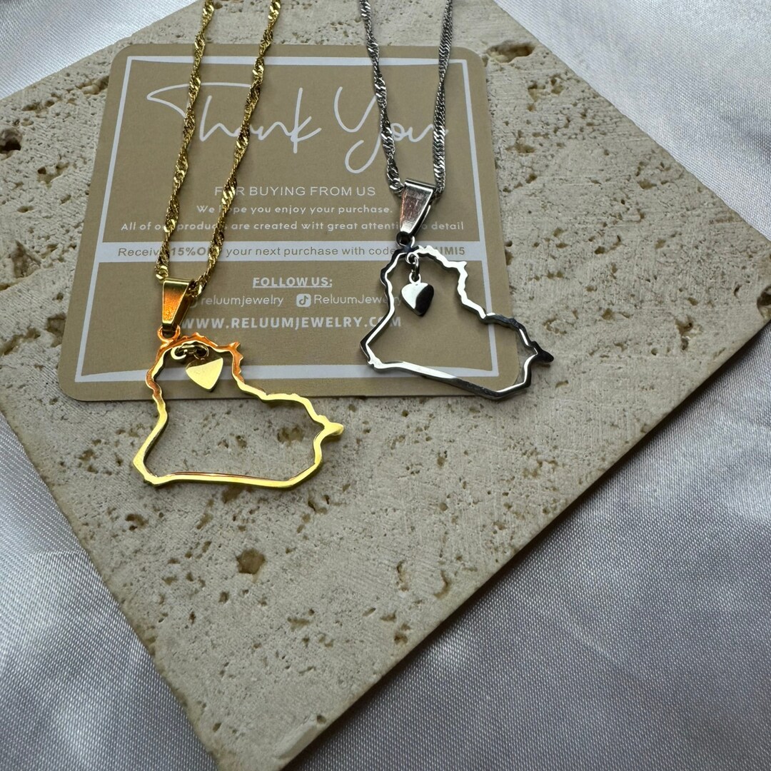 Iraq Map Outline Pendant Necklace iraq Map With Heart Charm Necklace ...