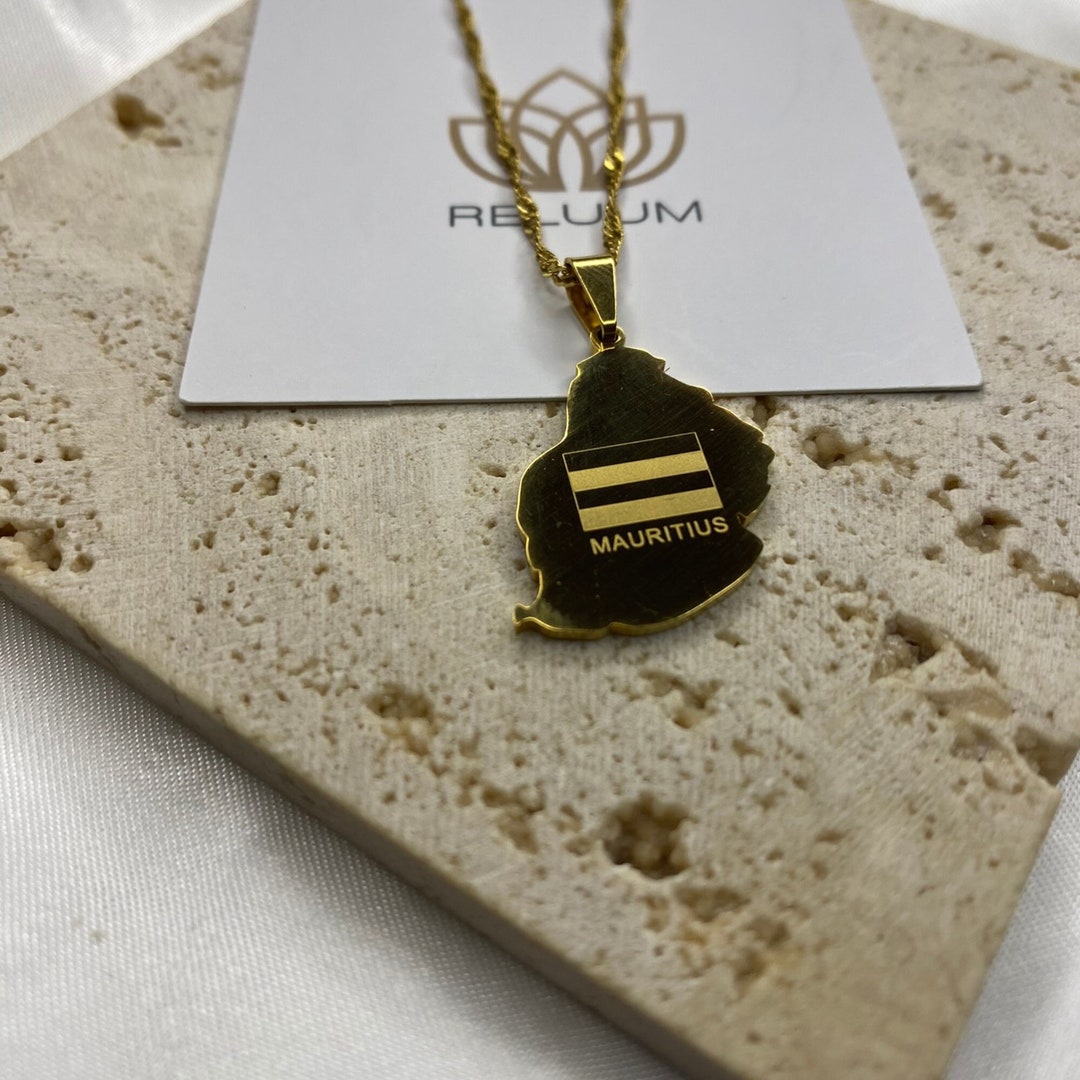 Mauritius Map Outline Pendant Necklace Mauritius Flag Charm Necklace ...