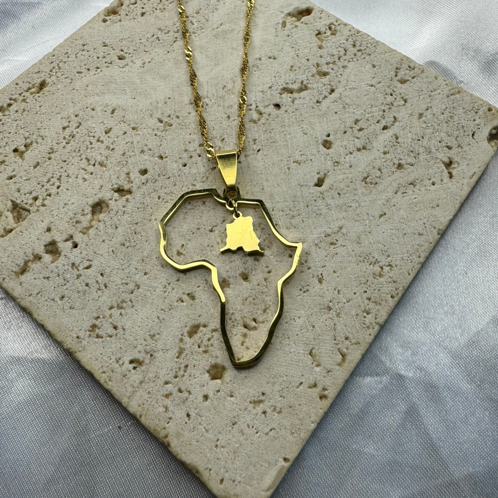 18K Gold Plated Small DRC Congo Map Outline Charm & Chain big Africa ...