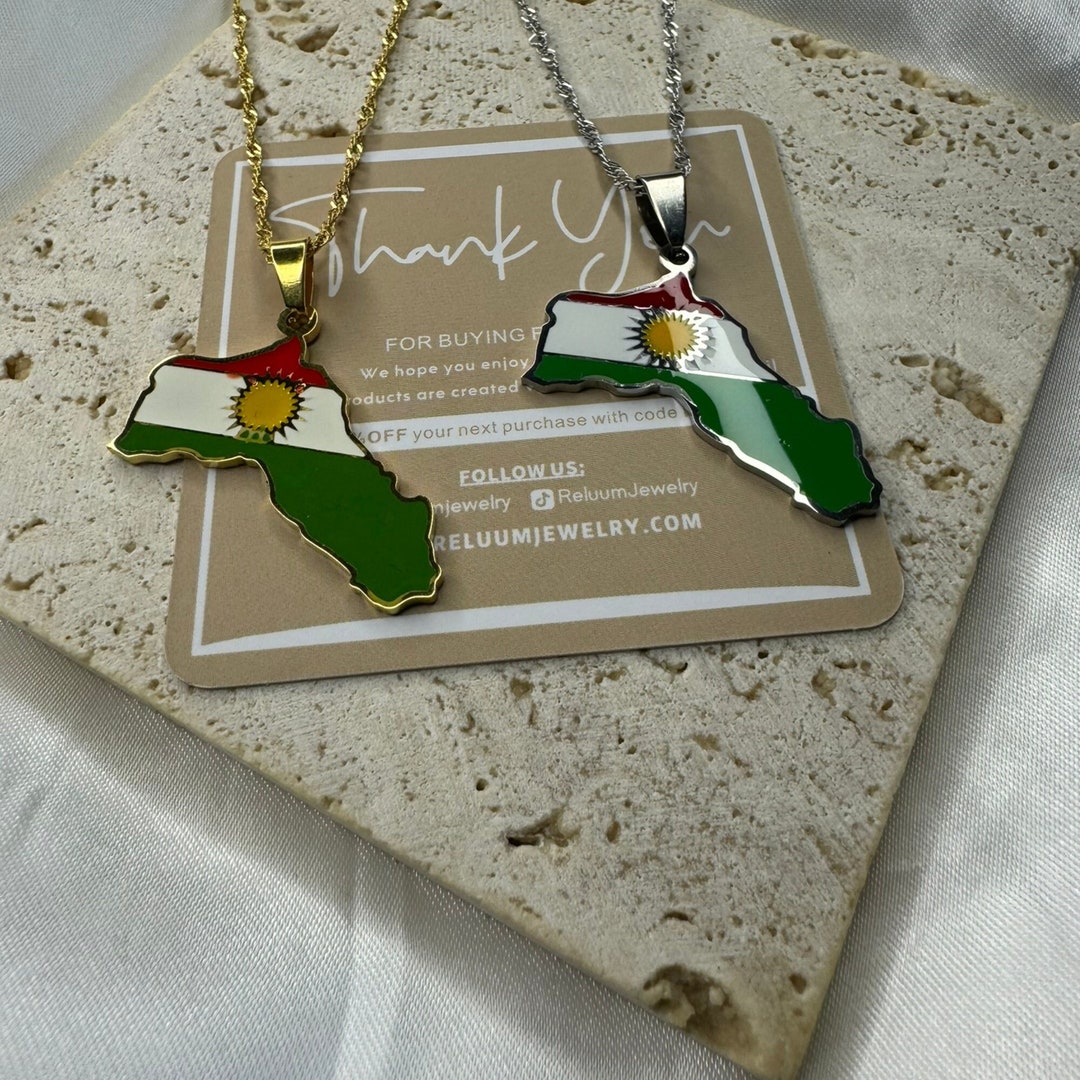 Kurdistan Region Map Outline Pendant Necklace kurdistan Flag Charm ...