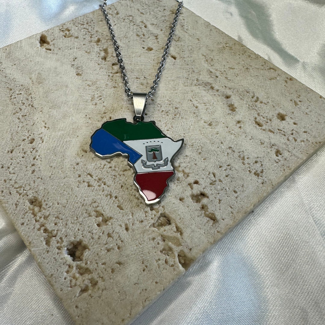 18K Gold Plated Equatorial Guinea Map Charm & Chain enamel Equatorial ...