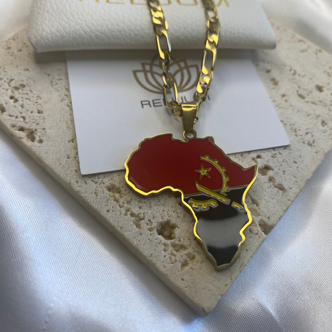 Africa Map Outline Pendant Necklace Angola Flag Charm Necklace African ...