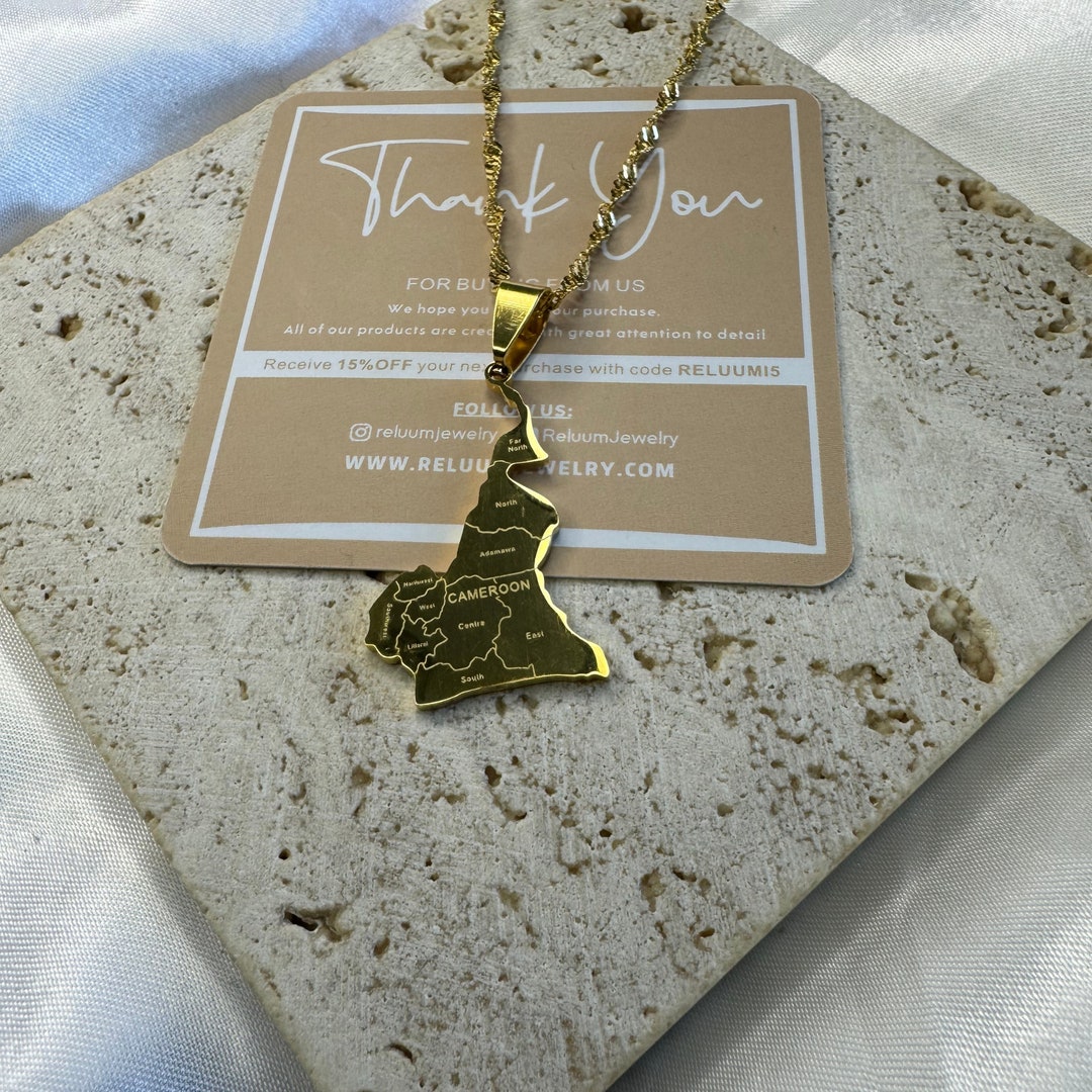 Cameroon Map Outline Pendant Necklace cameroon Map With City Names ...