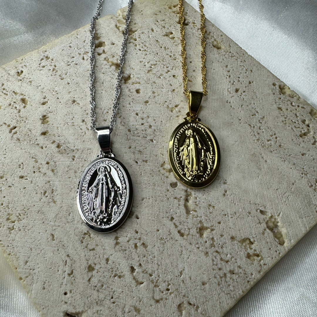 Virgin Mary Pendant Necklace virgin Mary Charm Necklace christianity ...