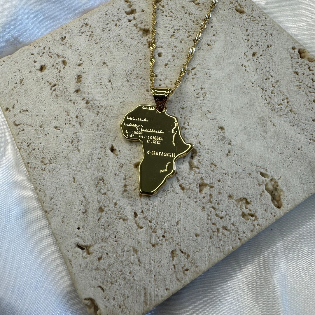 18K Gold Plated Small Africa Map Charm & Chain mini Africa Map Charm ...