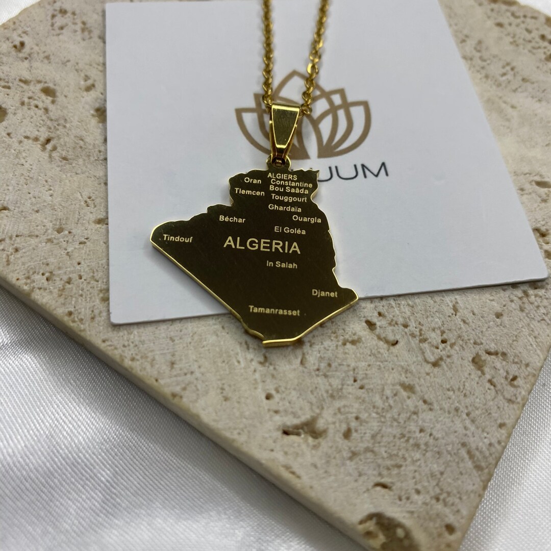 Algeria Map Outline Pendant Necklace algeria Map With City Names Charm ...