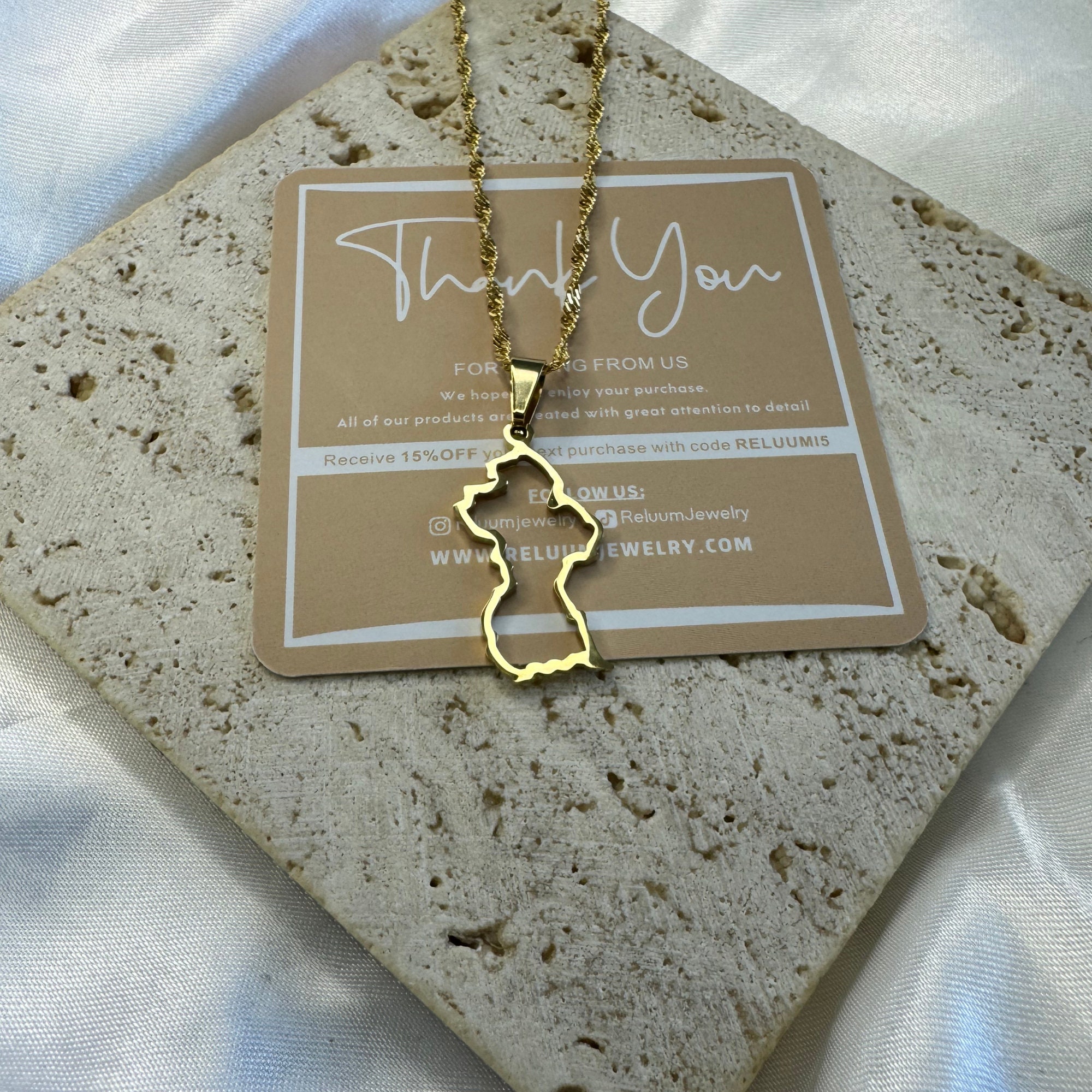 18K Gold Plated Guyana Map Charm & Chain guyana Map Outline Charm ...