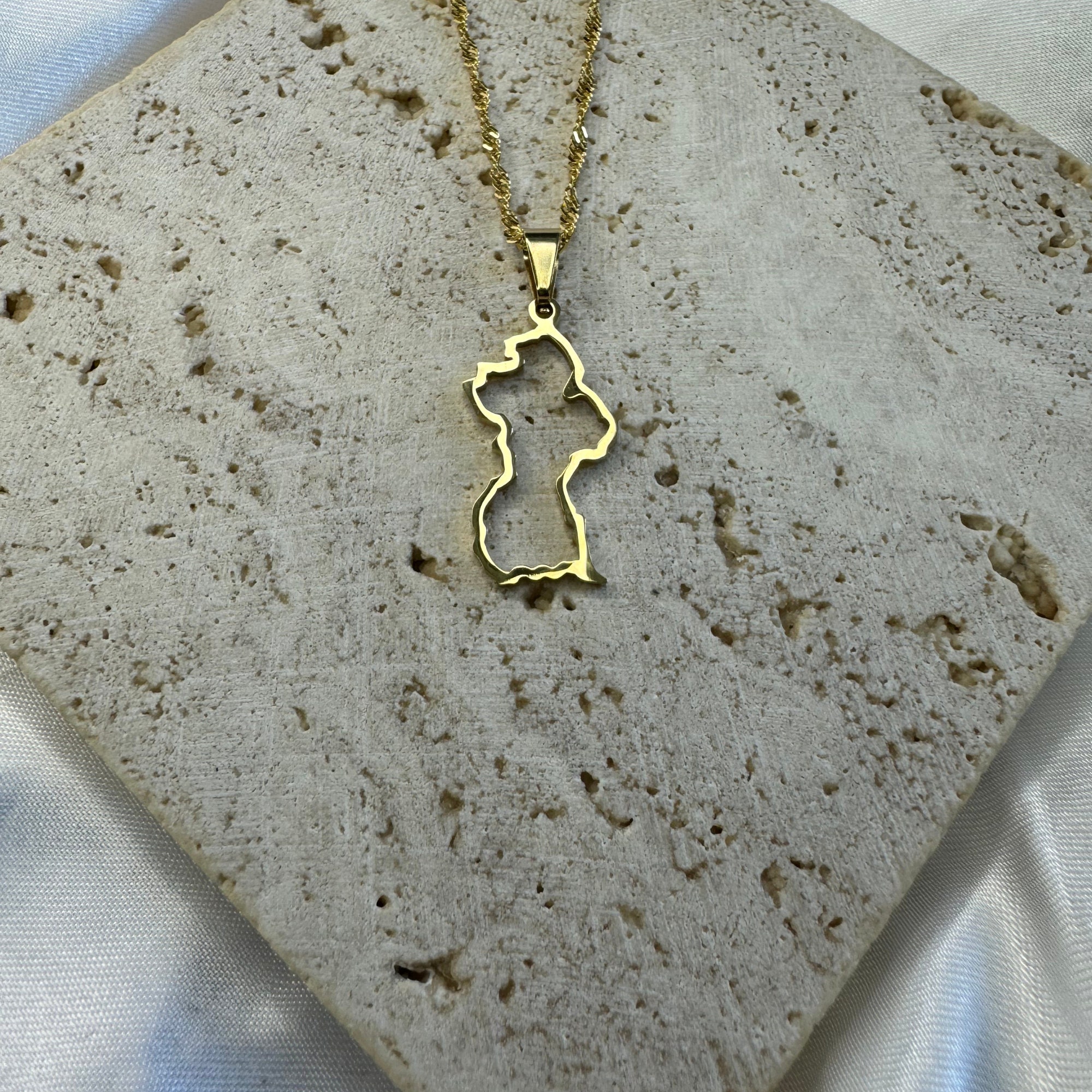 18K Gold Plated Guyana Map Charm & Chain guyana Map Outline Charm ...