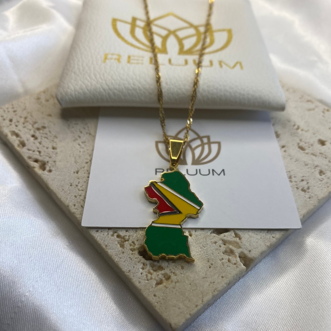 Guyana Map Outline Pendant Necklace Guyana Flag Charm Necklace guyanese ...