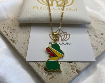 Guyana Map Flag Stainless Steel Pendant Necklace - Etsy