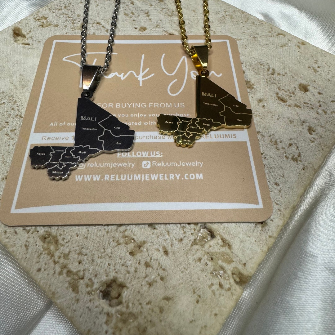 Mali Map Outline Pendant Necklace mali Map With City Names Charm ...