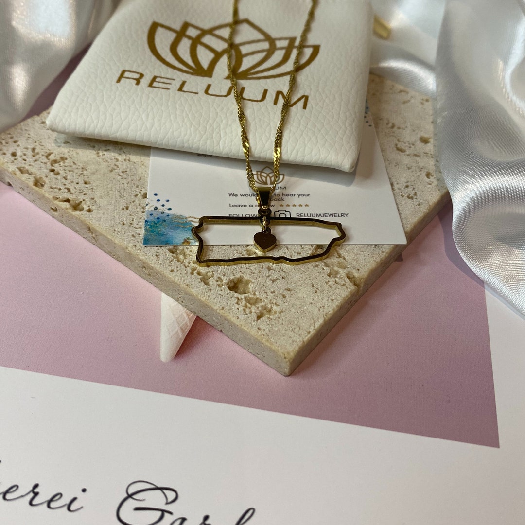 Puerto Rico Map Outline Pendant Necklace puerto Rico Map With Small ...