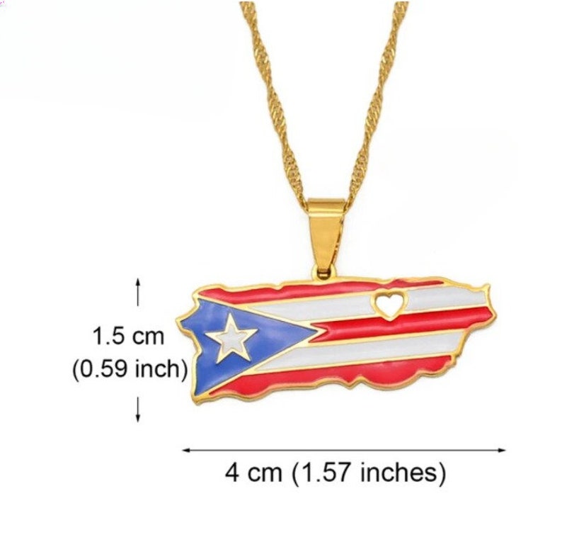 Puerto Rico Map Outline Pendant Necklace puerto Rico Flag Charm ...