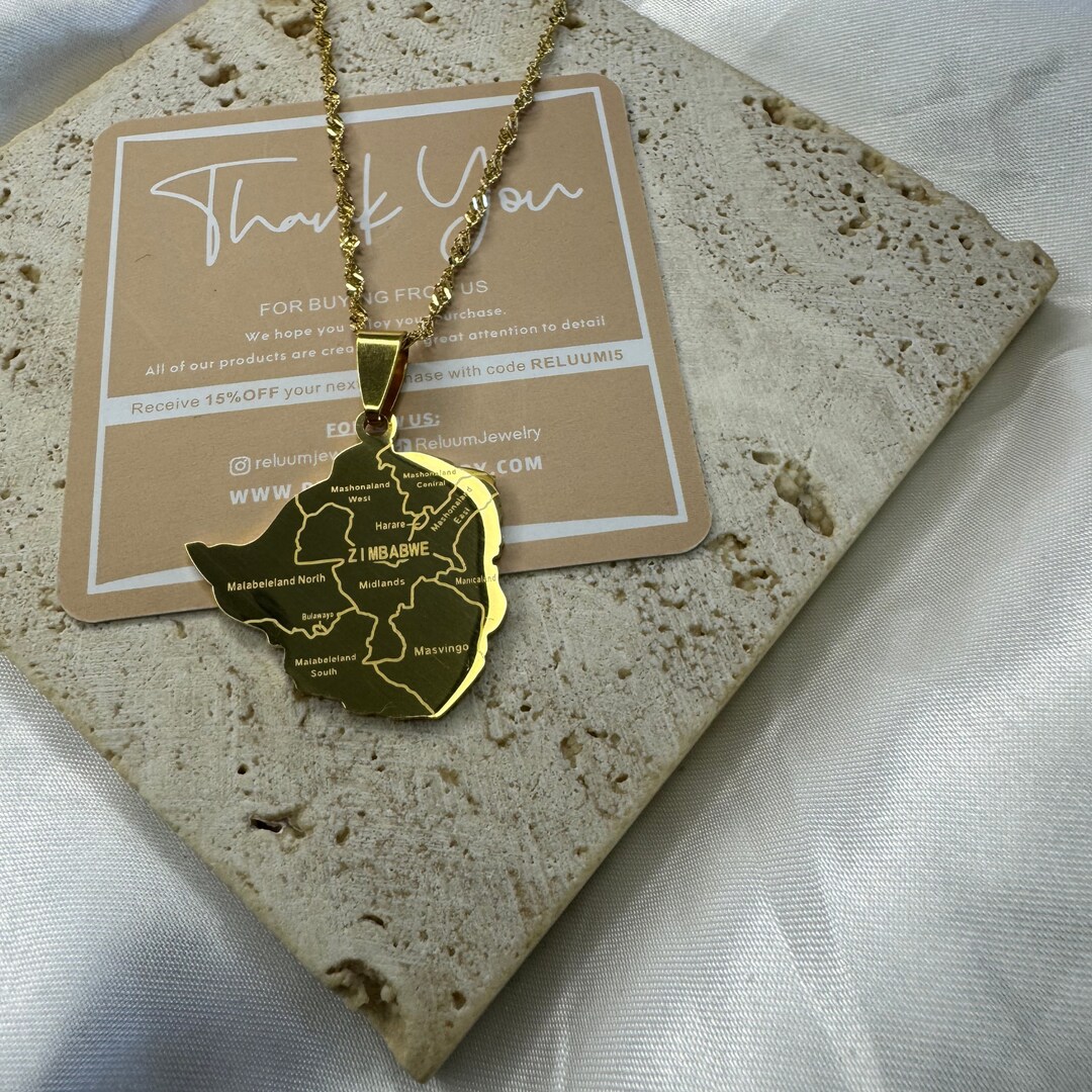 Zimbabwe Map Outline Pendant Necklace zimbabwe Map With City Names ...