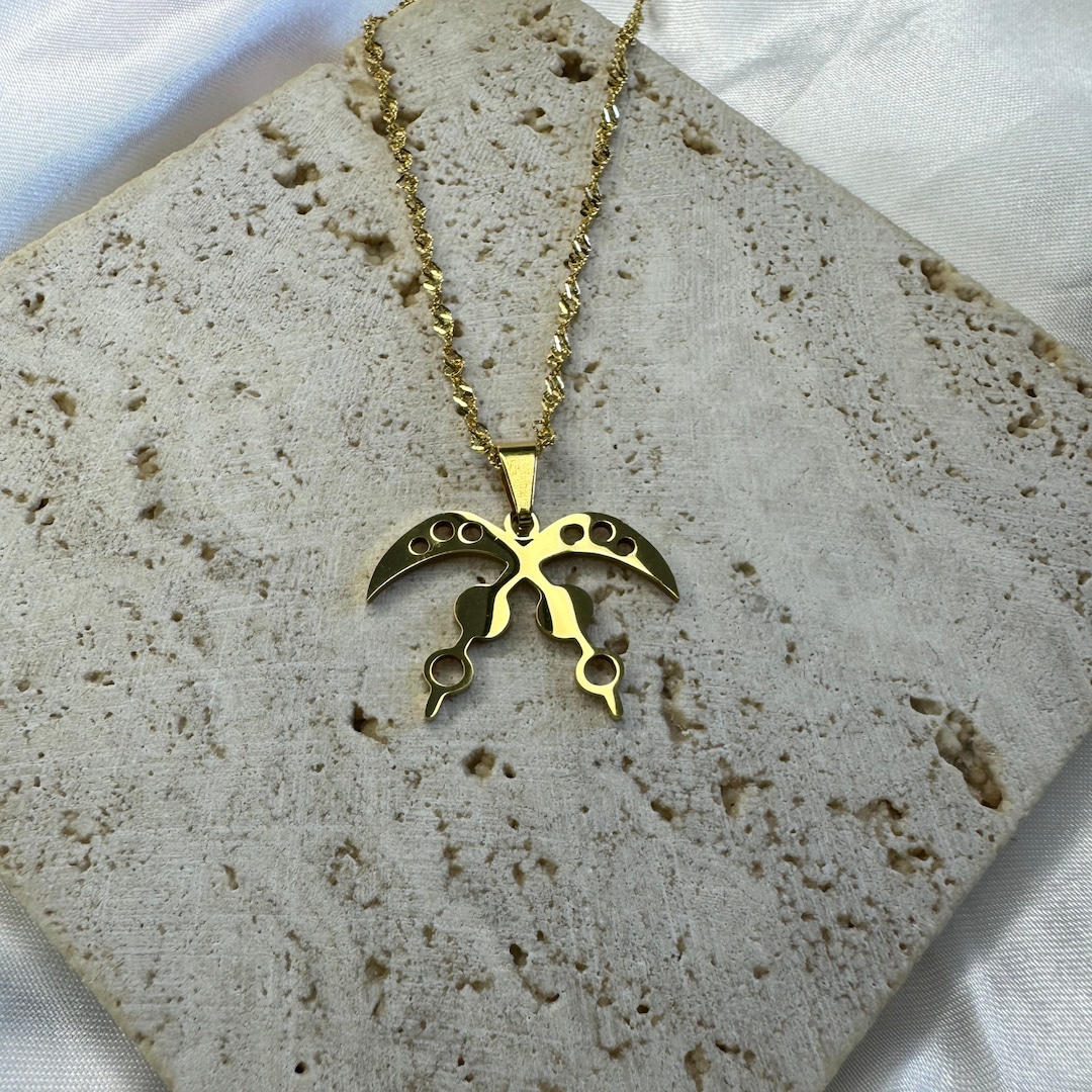18K Gold Plated Adinkra Akofena Emblem Charm & Chain akofena Symbol ...