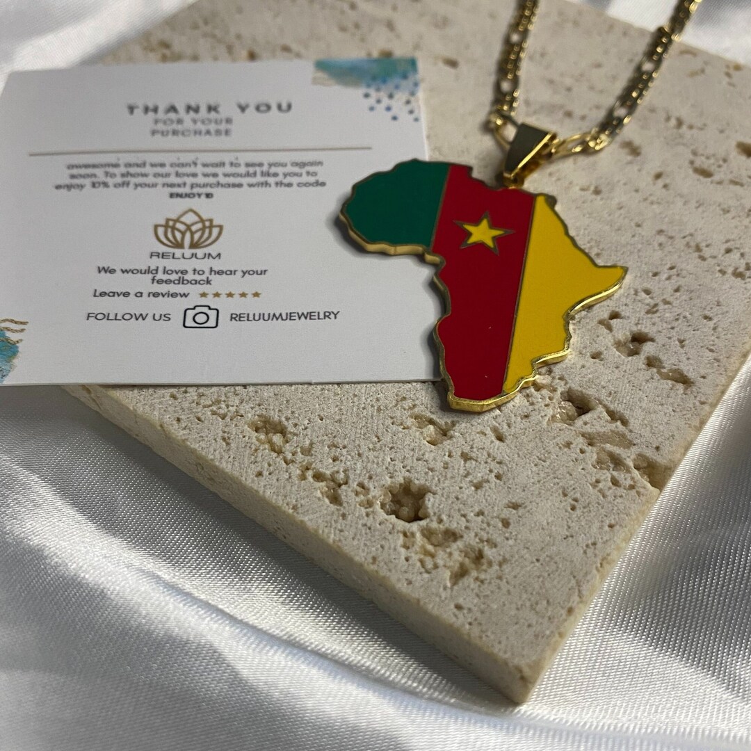 Africa Map Outline Pendant Necklace cameroon Flag Charm Necklace ...