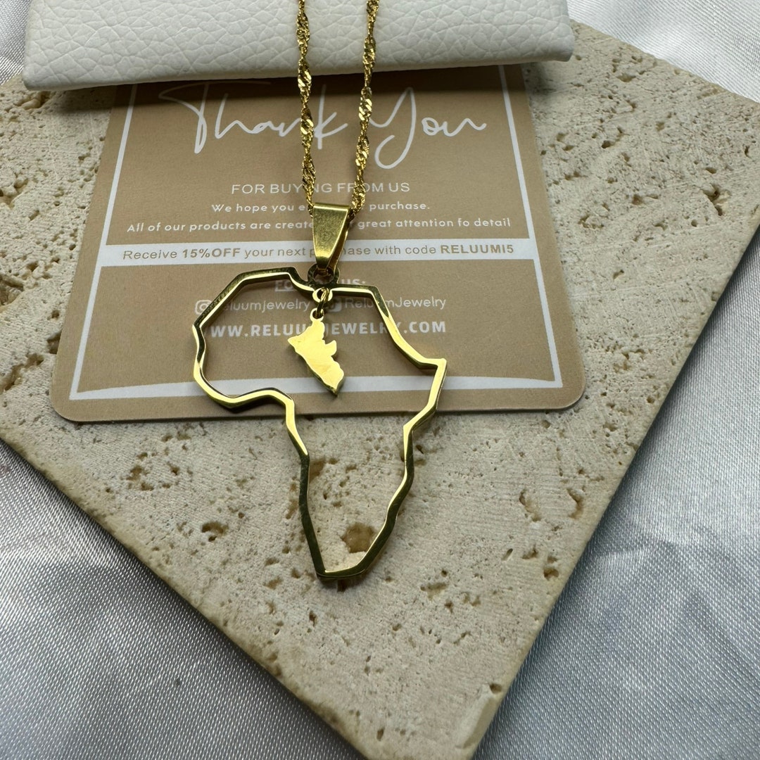 Africa Map Outline Pendant Necklace africa Map With Liberia Small Map ...