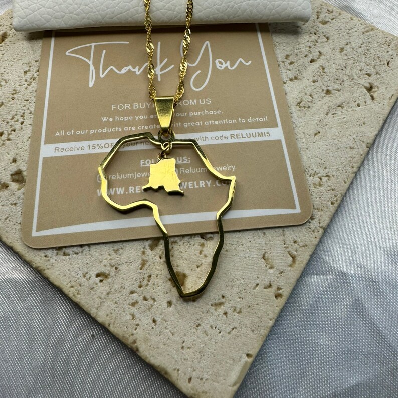 18K Gold Plated Small DRC Congo Map Outline Charm & Chain big Africa ...