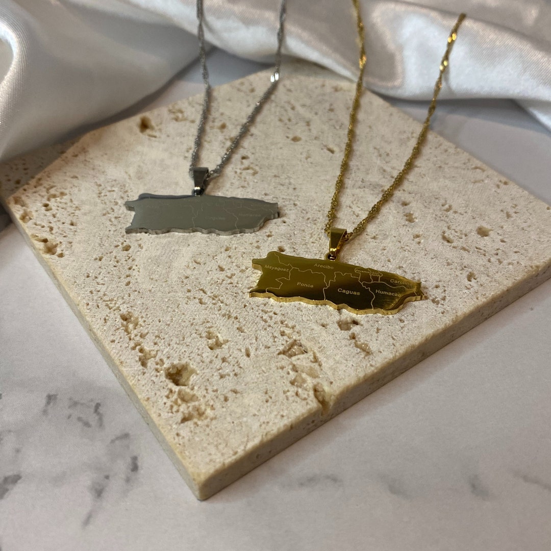 Puerto Rico Map Pendant Necklace Puerto Rico Map With City Names Charm ...