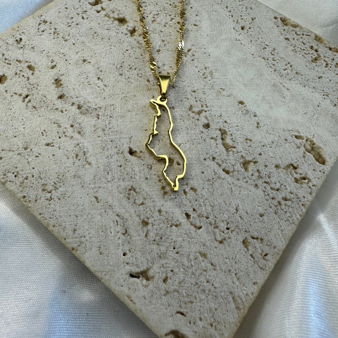 18K Gold Plated Malawi Map Contour Charm & Chains malawi Map Charm ...