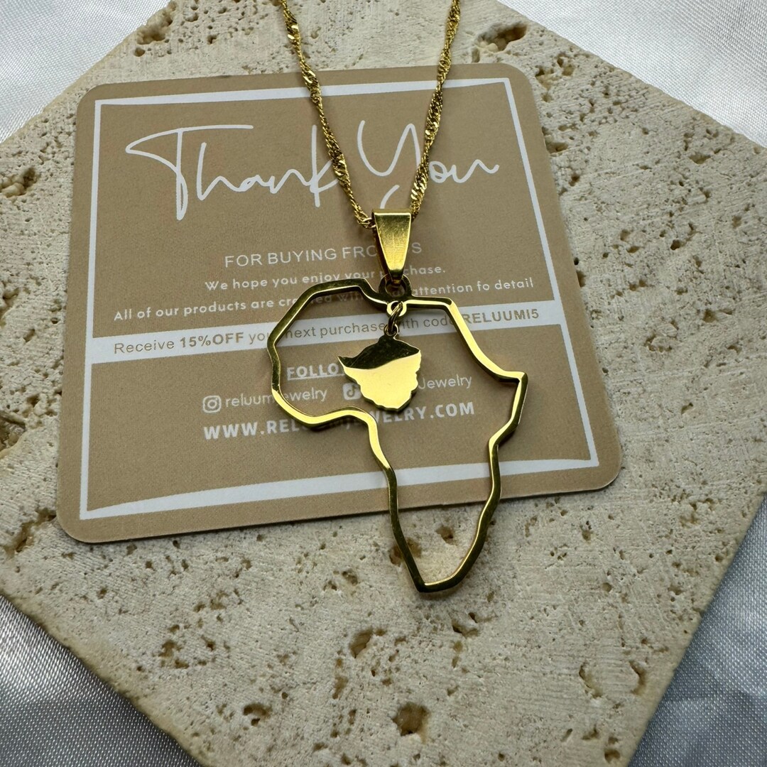 Africa Map Outline Pendant Necklace Africa Map With Zimbabwe Small Map ...