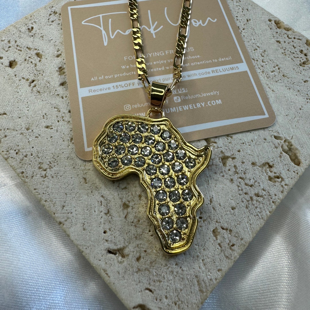 Africa Map Outline Pendant Necklace africa Map With Cz Crystals african ...