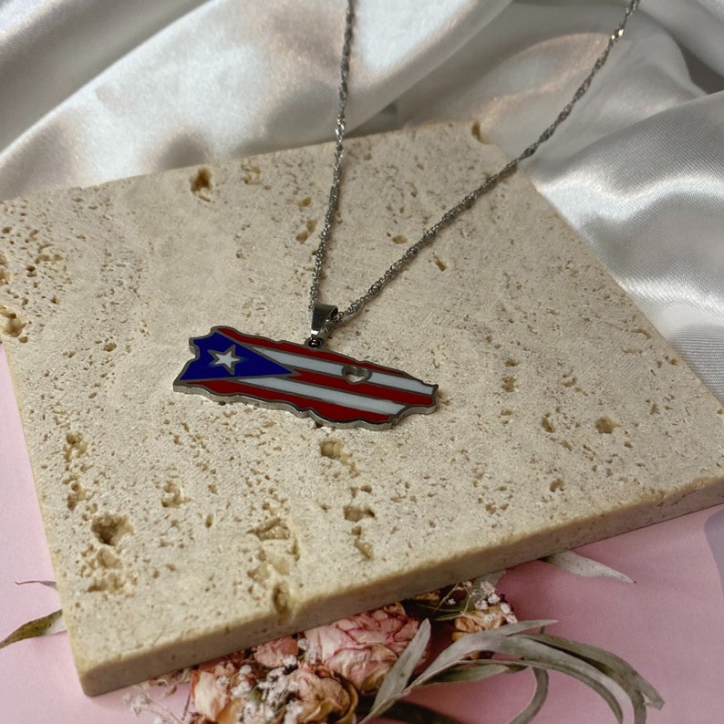 Puerto Rico Map Outline Pendant Necklace puerto Rico Flag Charm ...