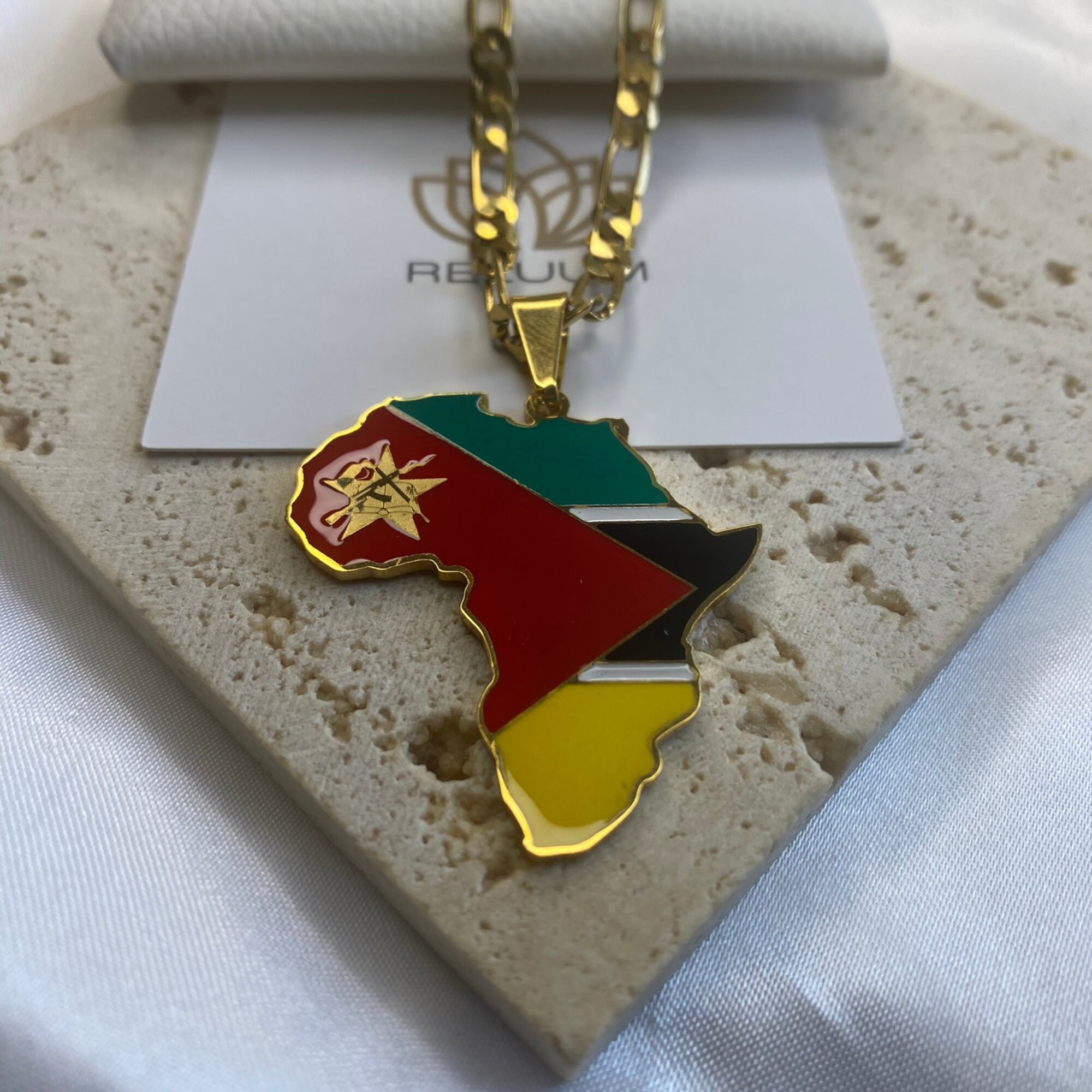 Africa Map Outline Pendant Necklace Mozambique Flag Charm Necklace ...