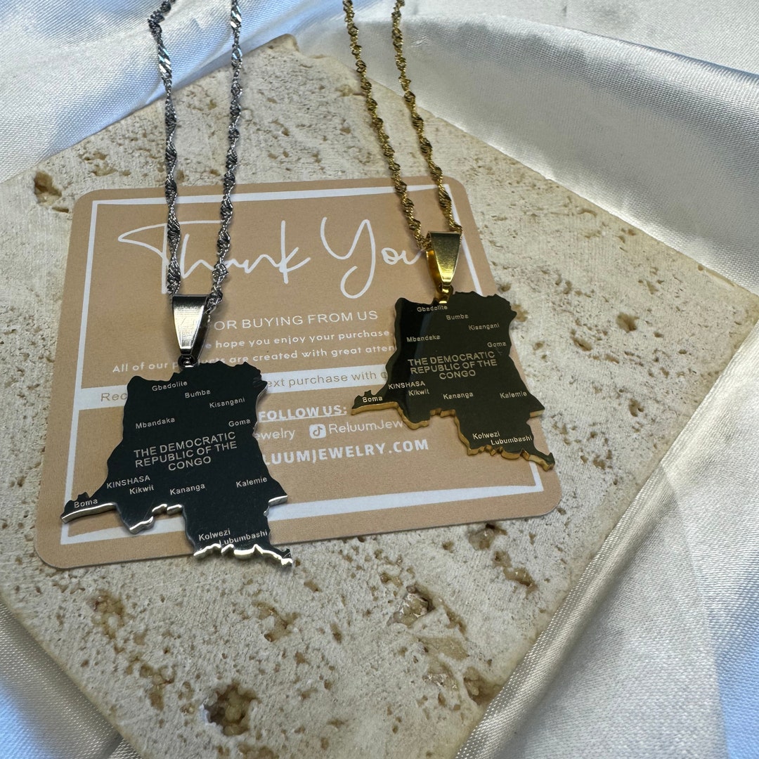 Democratic Republic of the Congo Map Pendant Necklace DRC Map With City ...