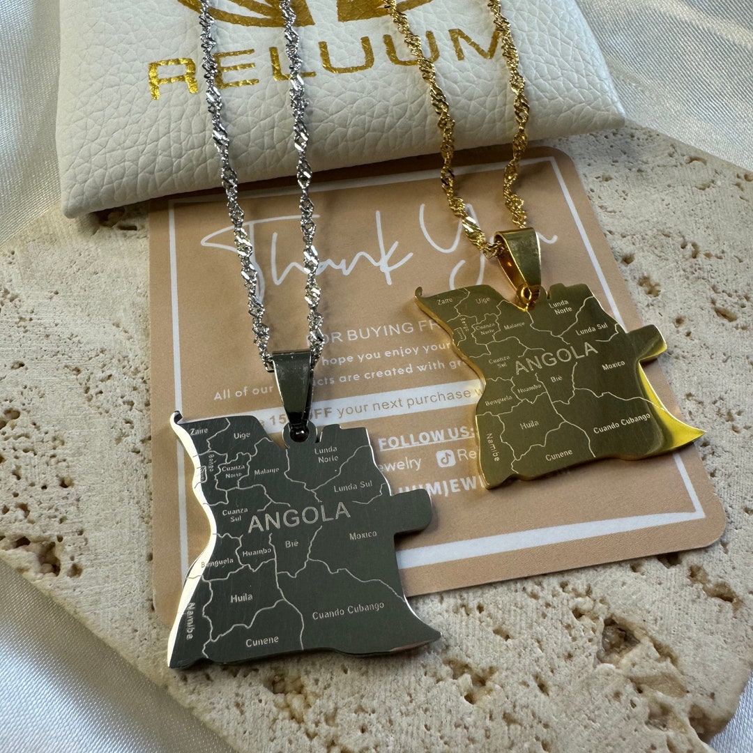 Angola Map Outline Pendant Necklace Angola Map With City Names Charm ...