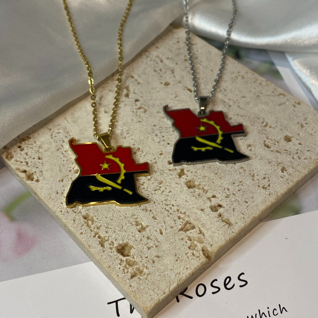 Angola Map Outline Pendant Necklace angola Flag Charm Necklace angolan ...