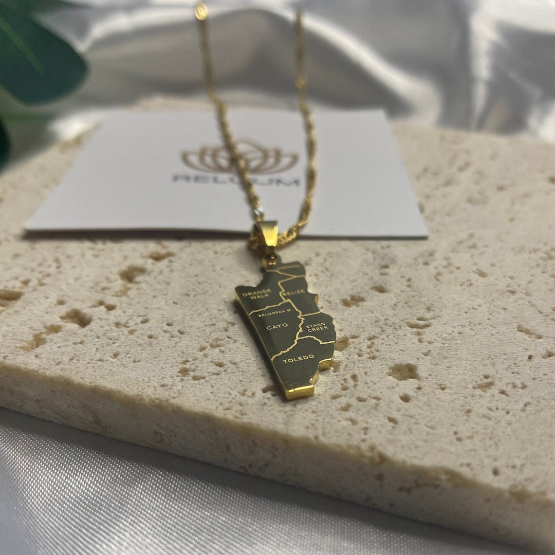 Belize Map Outline Pendant Necklace belize Map With City Names Charm ...
