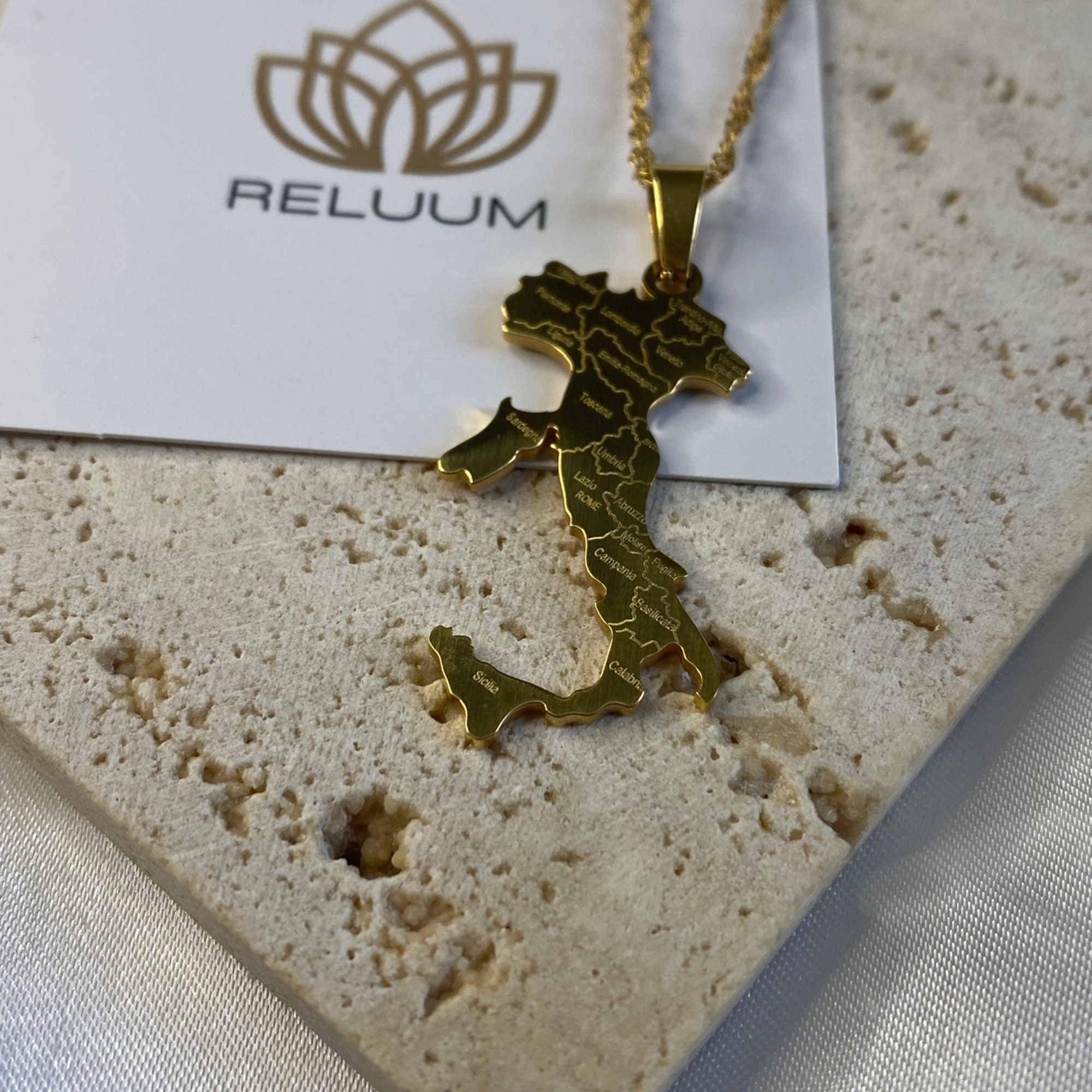 Italy Map Outline Charm Necklace Italy Map With City Names Pendant ...