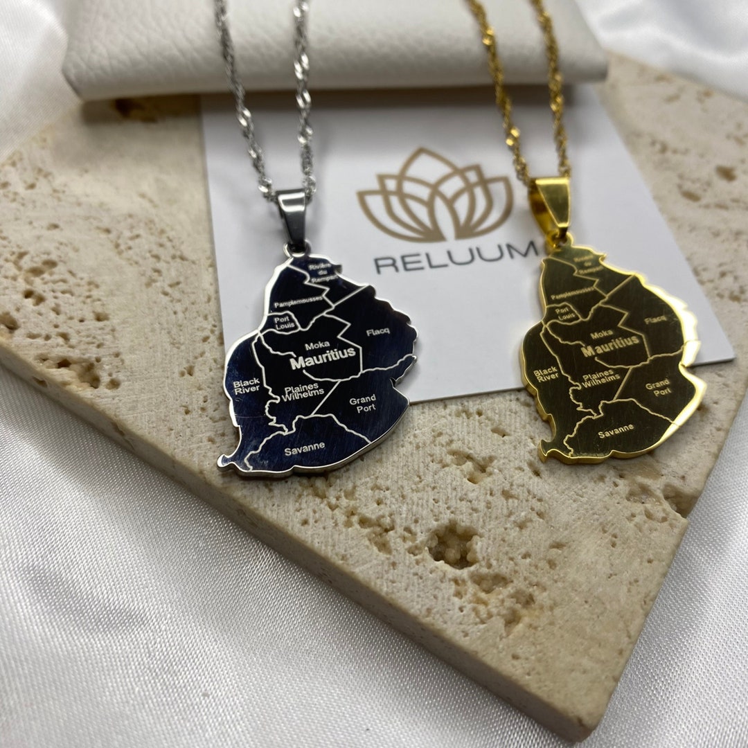 Mauritius Map Outline Pendant Necklace mauritius Map With City Names ...