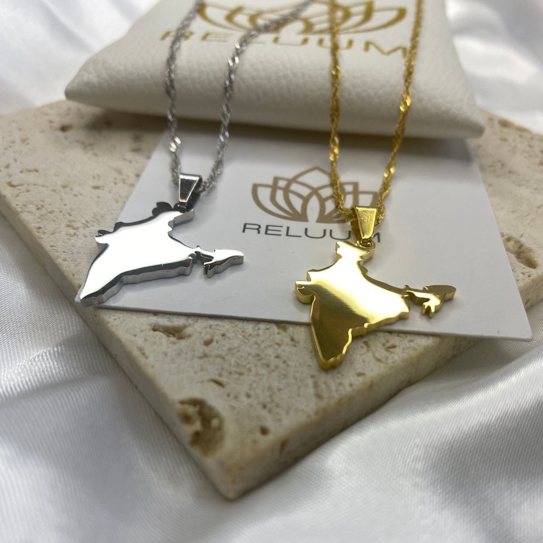 India Map Pendant Necklace outline of India Map Charm Necklace Indian ...