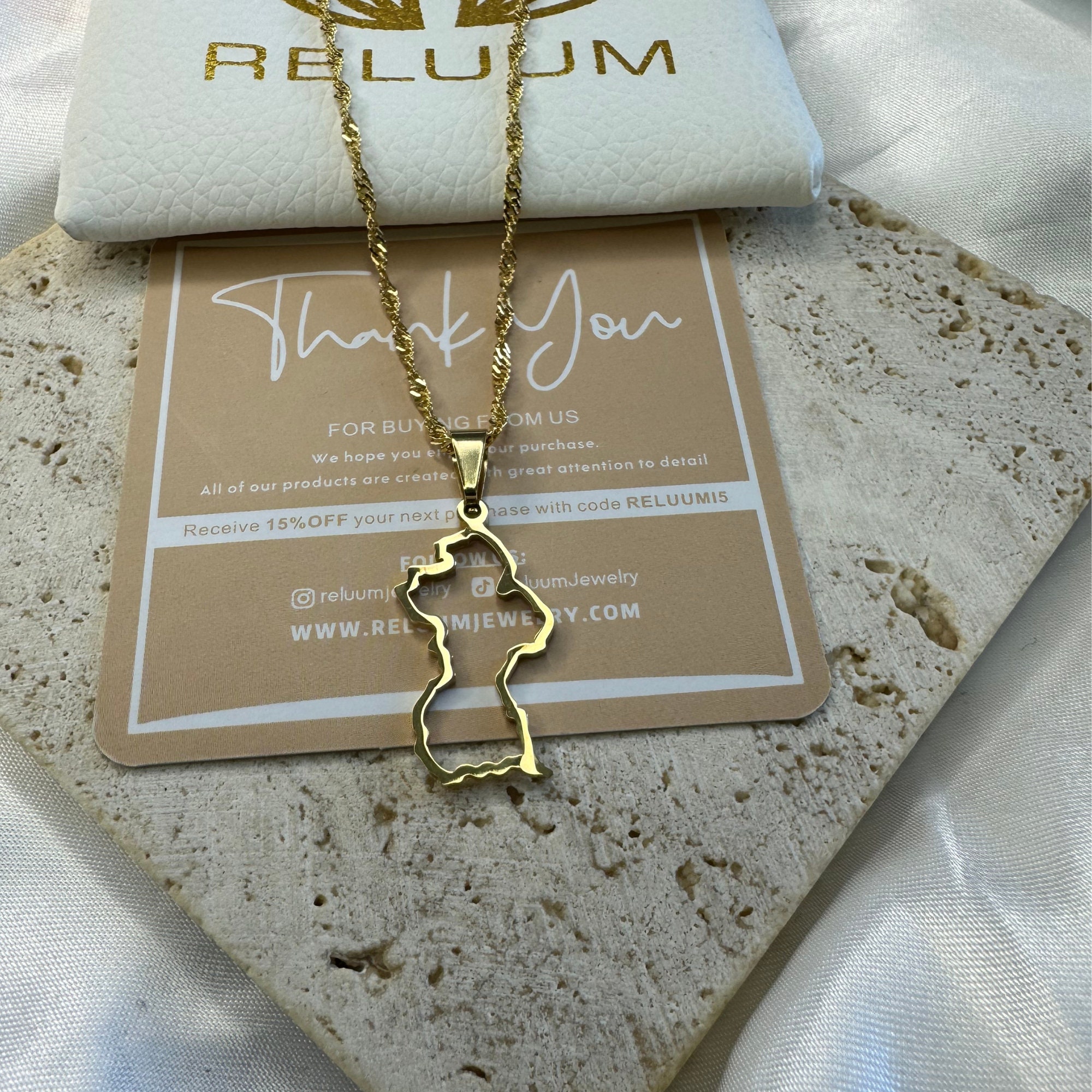 18K Gold Plated Guyana Map Charm & Chain guyana Map Outline Charm ...