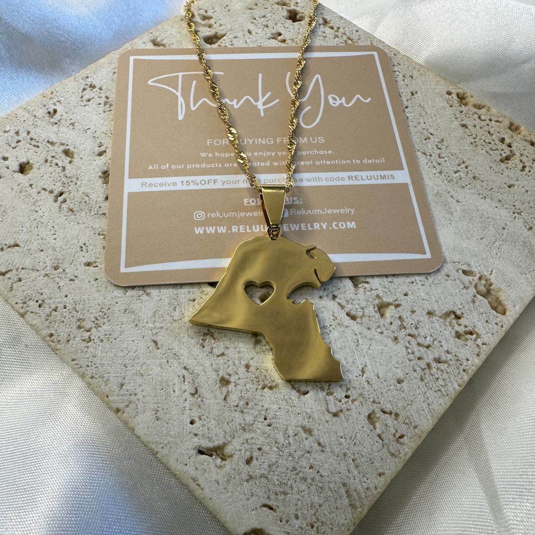 Kuwait Map Outline Pendant Necklace kuwait Map With Heart Charm ...