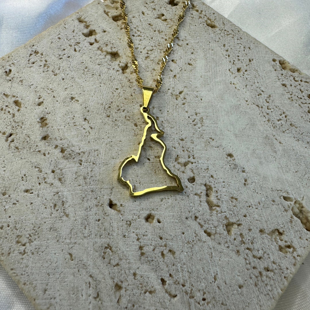 18K Gold Plated Cameroon Map Charm & Chain cameroon Map Outline Charm ...