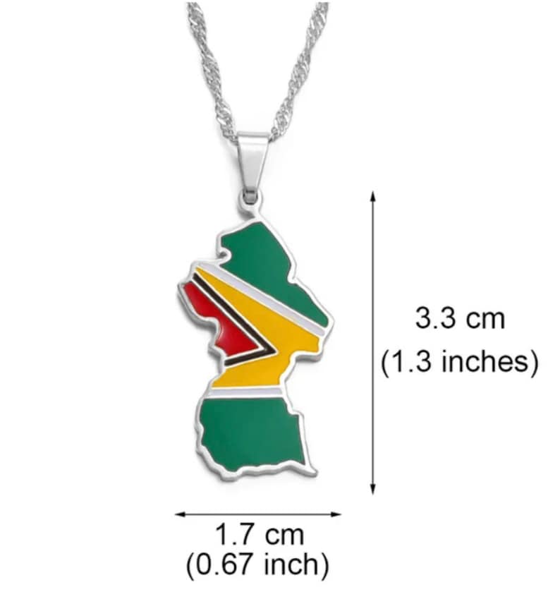 Guyana Map Outline Pendant Necklace Guyana Flag Charm Necklace guyanese ...