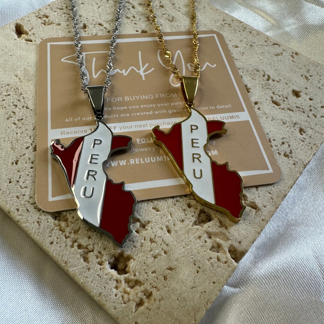 Peru Map Outline Pendant Necklace Peru Flag Charm Necklace Peruvian ...