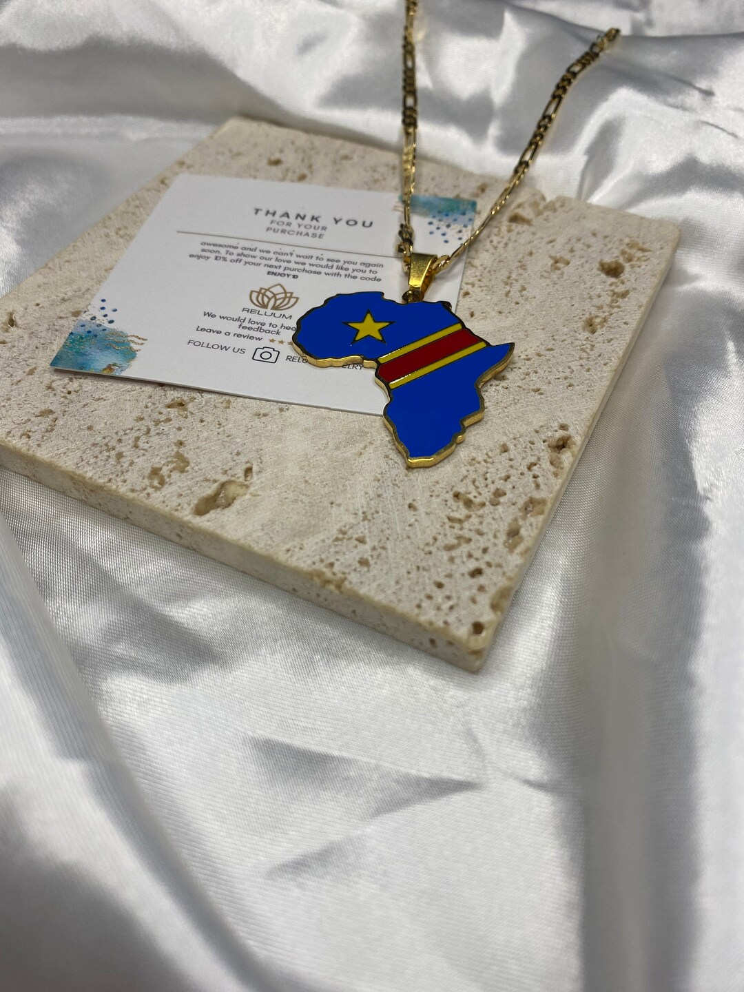 Africa Map Outline Pendant Necklace DRC Congo Flag Charm Necklace ...